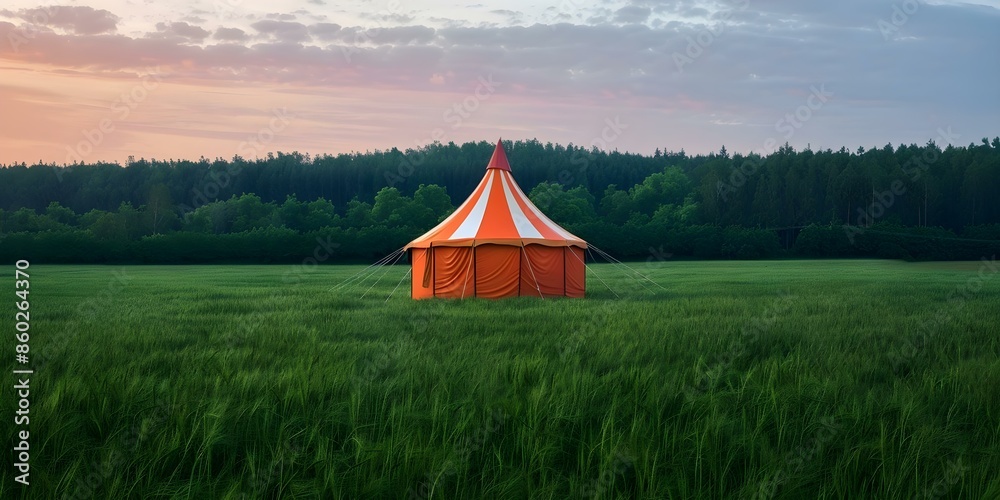 Setting up a circus tent in a lush green field for a show. Concept ...