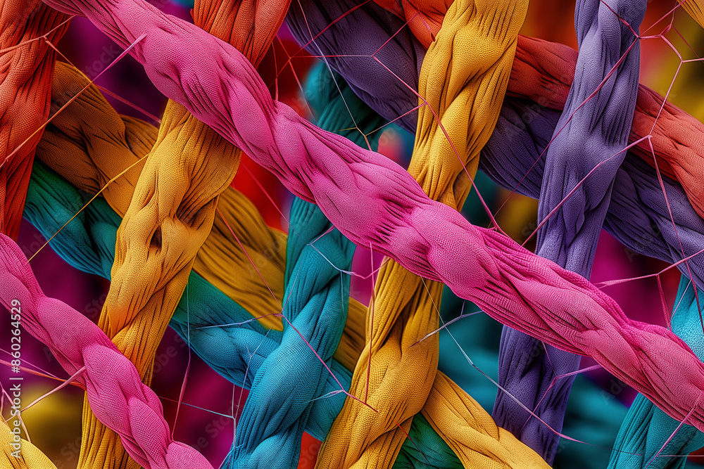 close up of colorful fabric, Ultra-realistic microscopic image of ...