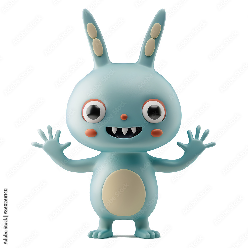 happy cute alien with big googly eyes and bunny teeth, standing waving ...
