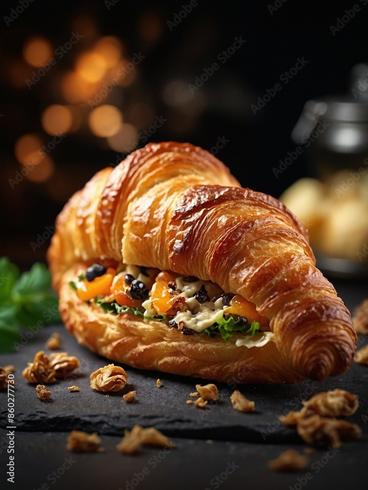 French croissants, best puff pastry dessert, cinematic food photography ...