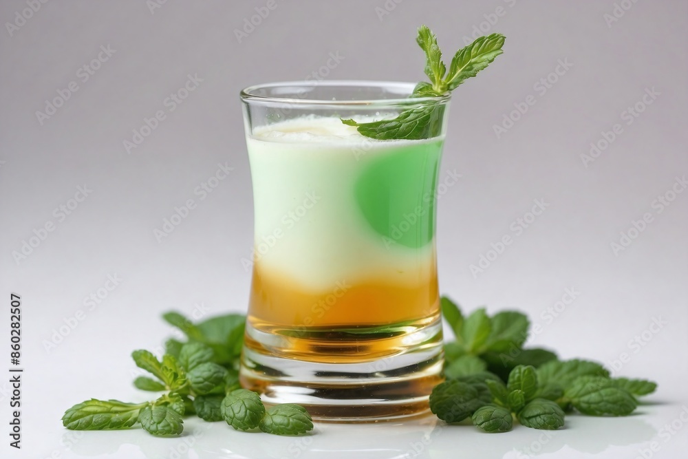 Cocktail: A close-up side view of a Springbokkie in a small shot glass ...