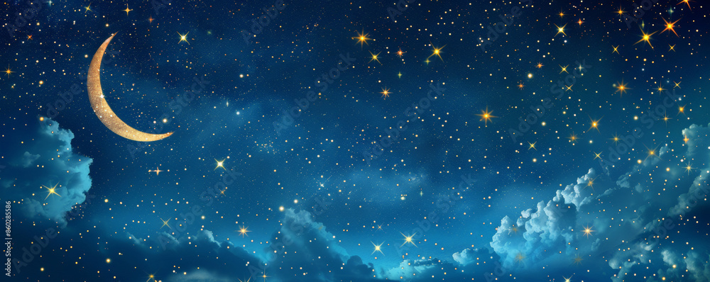 Starry night wedding mockup card background with a deep indigo sky and ...