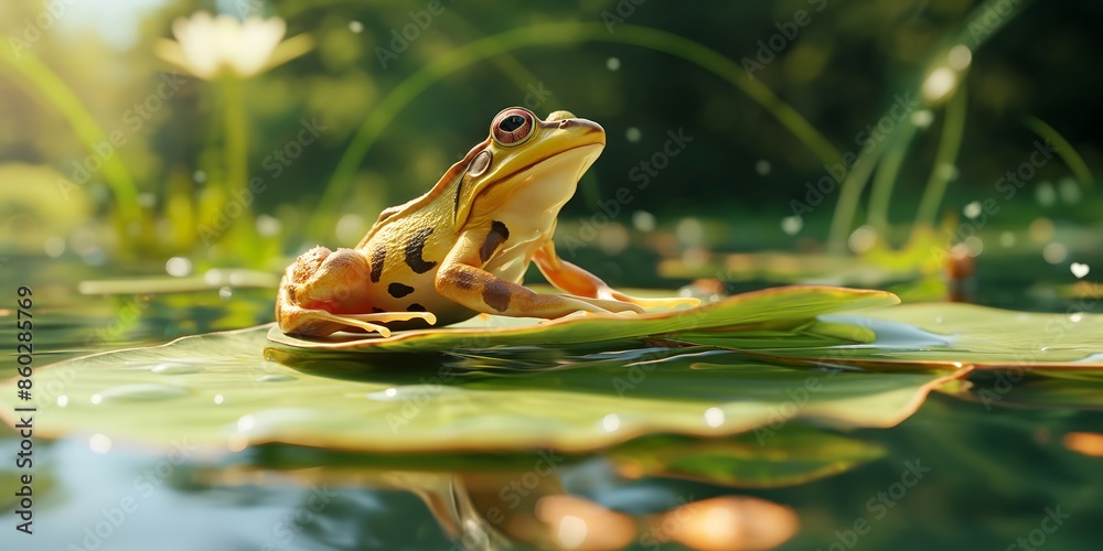 frog in the water, Hopping Frog on Lily Pad A playful frog captured in ...