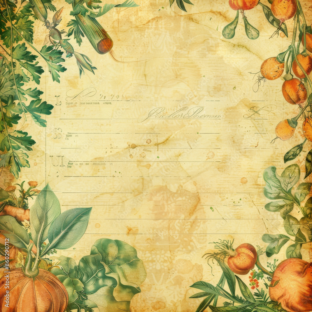 vintage plants paper with vegetable and fruits design grunge. scrap ...