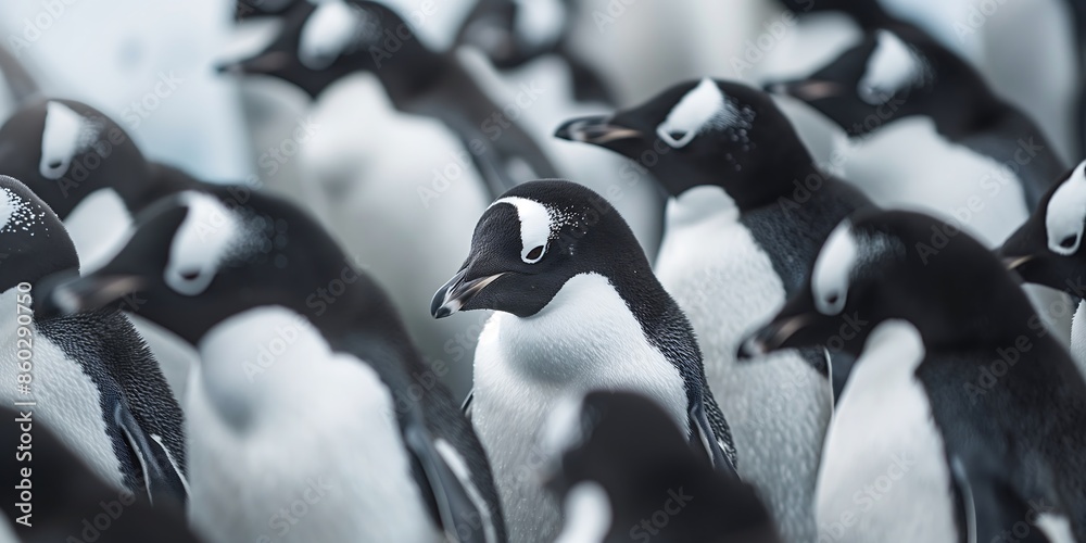 Huddled Penguins in Antarctic A group of huddled penguins in the ...