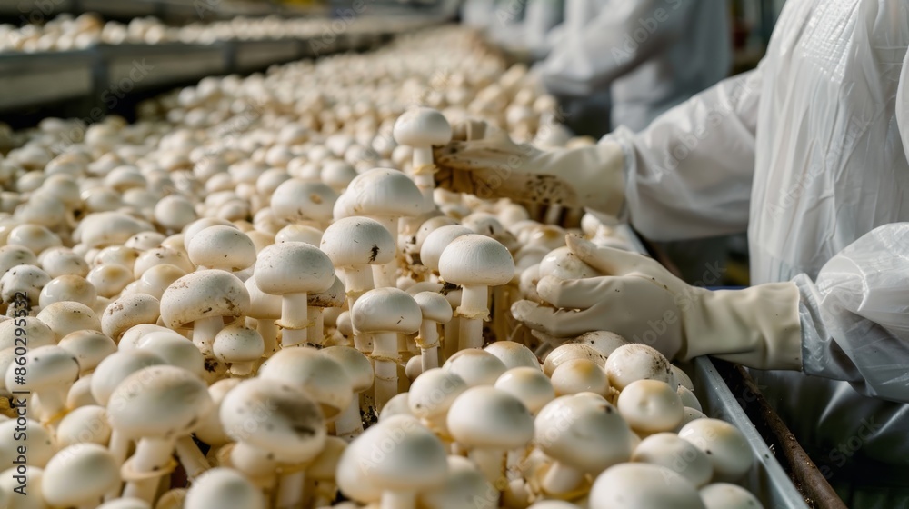 Commercial Mushroom Farm with Rows of White Button Mushrooms Ready for ...