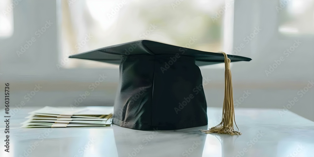 The High Cost of Education Graduation Cap with Money Symbolism. Concept ...