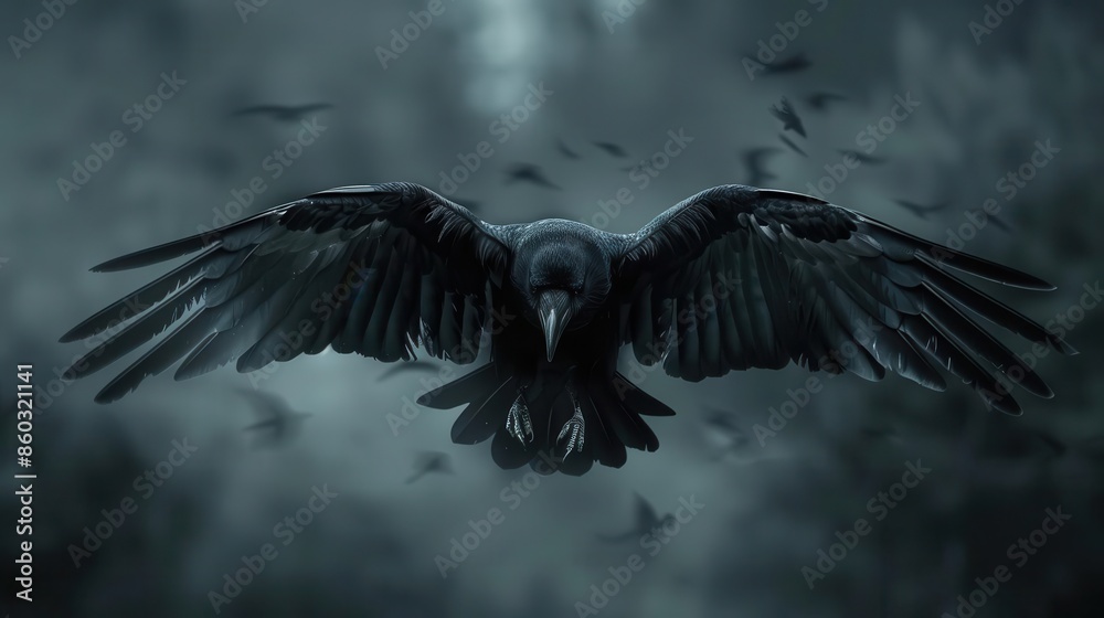 majestic raven crows with wings spread wide capturing their powerful ...