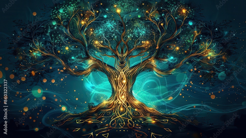 majestic yggdrasil tree with intricate branches and glowing runes norse ...