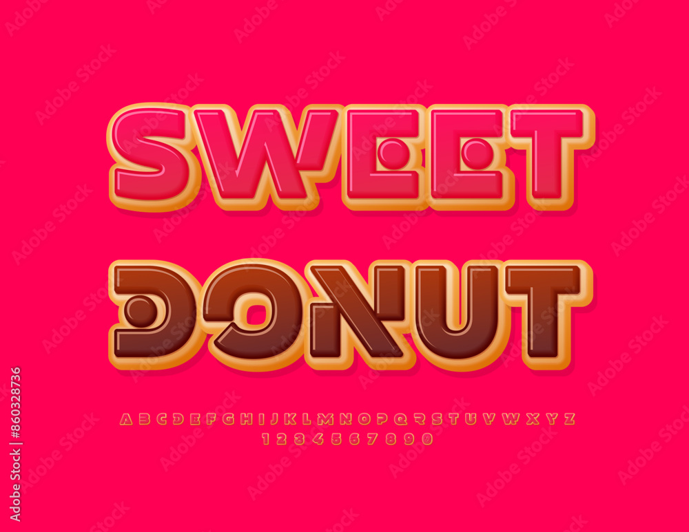 Vector Delicious label Sweet Donut. Tasty Cake Font. Exclusive Alphabet ...