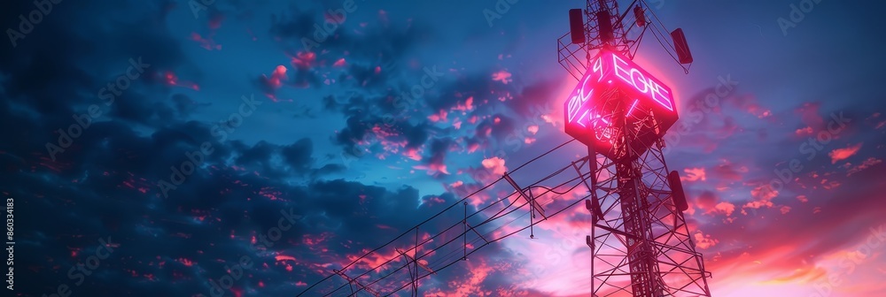 Conceptual image of a futuristic 5G cellular tower antenna system ...