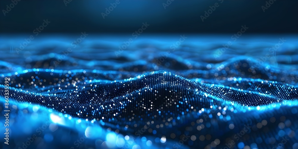 Blue Digital Wave Particles On Futuristic Background With Dynamic Connections And Data