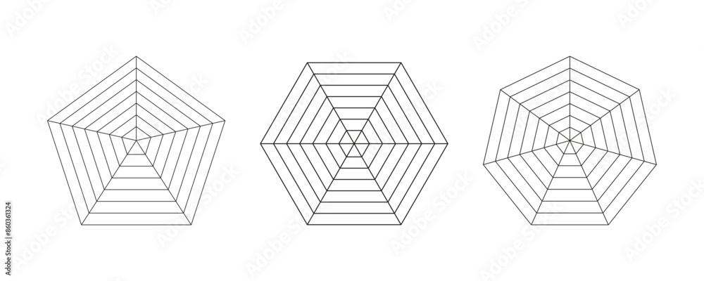 Vetor de Pentagon, hexagon, heptagon radar, spider diagram template ...