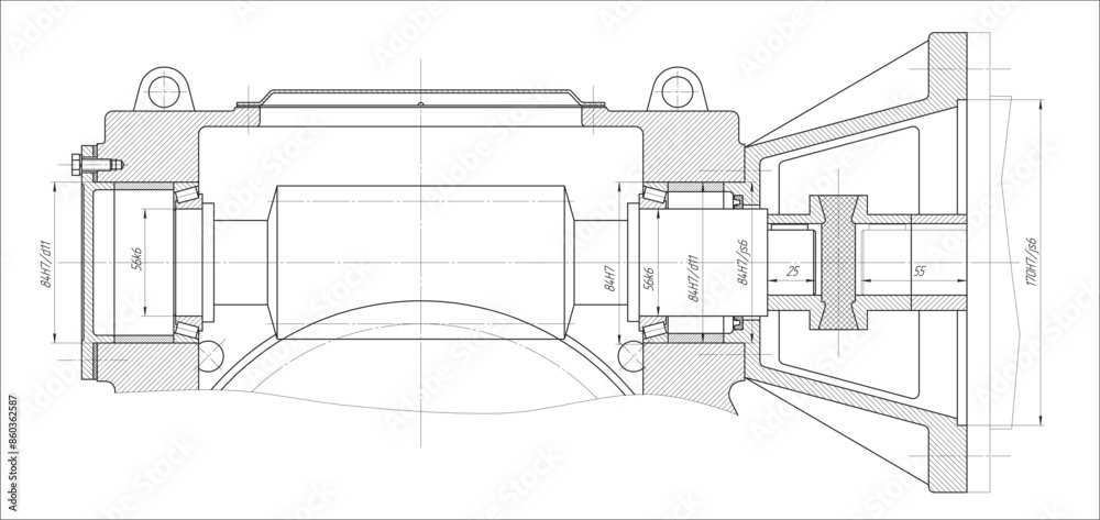 Vector assembly drawing of cylindrical worm reducer. Steel mechanical ...