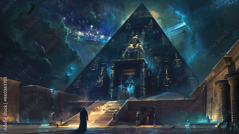 Mystical Lunar Pyramid Throne Room with Astronaut and Golden ...