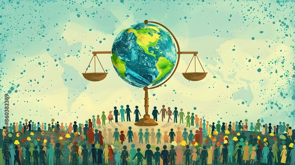 ภาพประกอบสต็อก scale connect to the earth and people around it. world ...