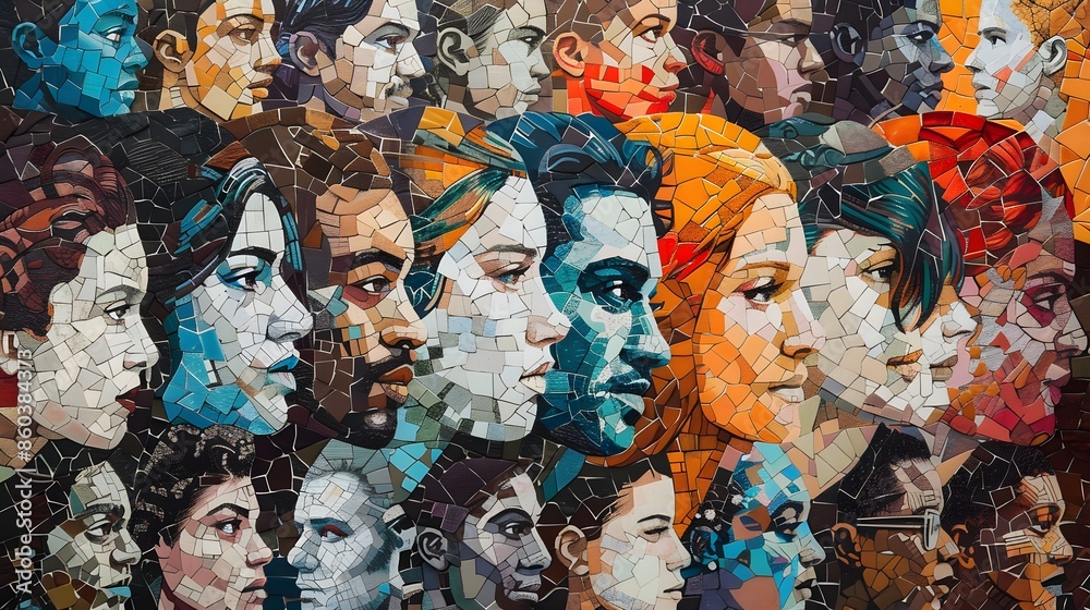 vibrant color different human faces. world population day, wide range ...