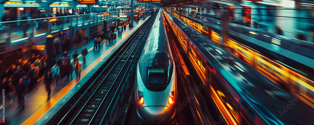 Modern Commuter Train Station: "A bustling modern commuter train ...