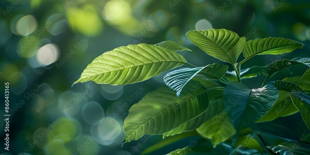 Dark Kratom Tree Leaves on a Green Background Exploring the Medicinal ...