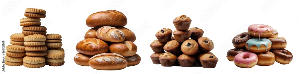 Set collection of different tasty fresh bakery snacks items isolated on ...