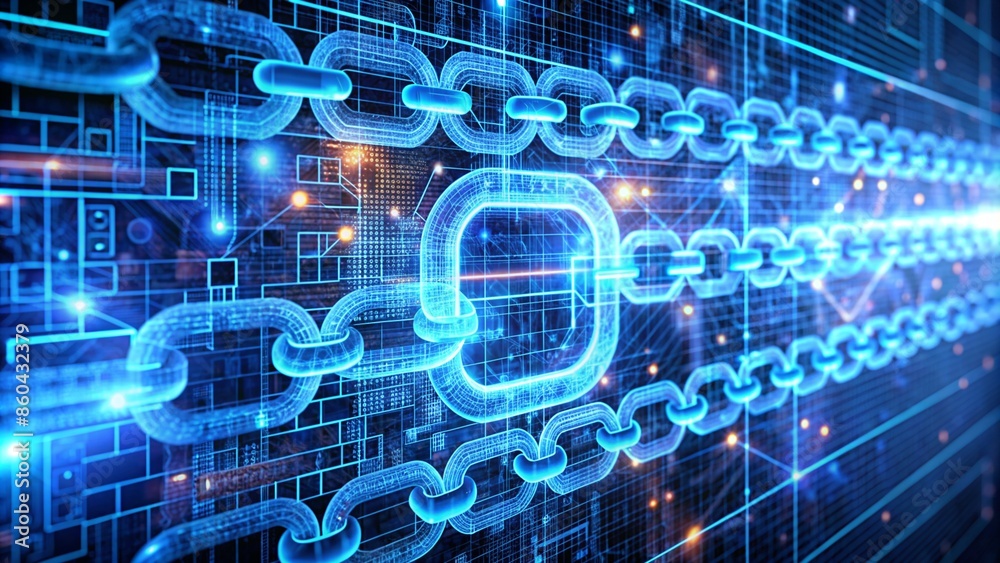 Generative ai. futuristic digital blockchain, glowing blue chains ...