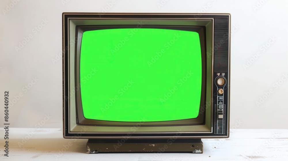 retro tv chroma key old 1970s television with green screen display ...