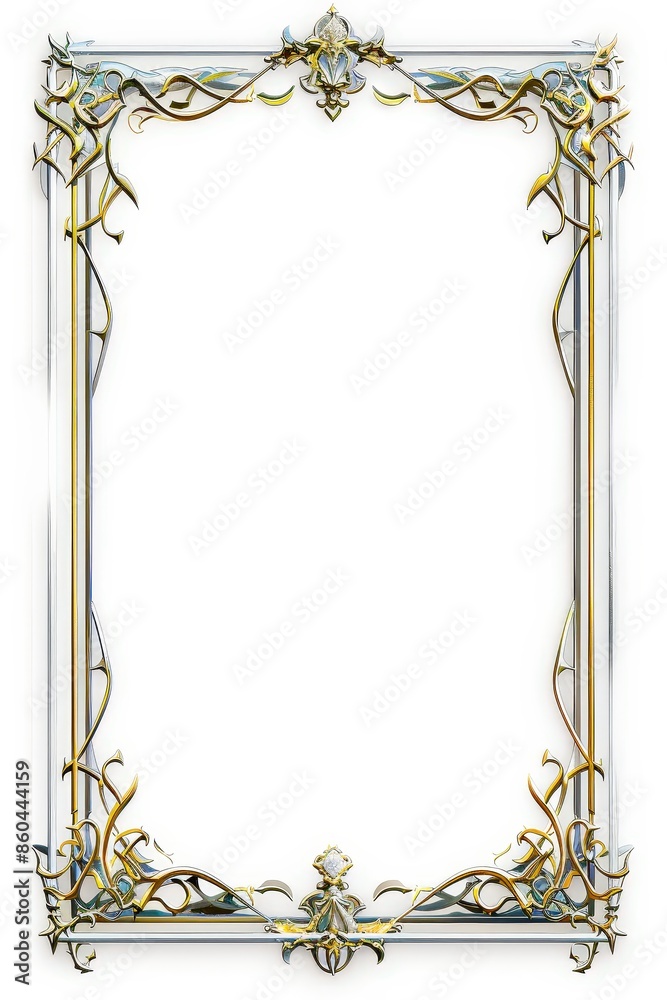 Elegant medieval fantasy rectangular frame with gold and silver ...