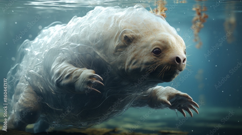This intriguing image presents a highly detailed underwater depiction ...