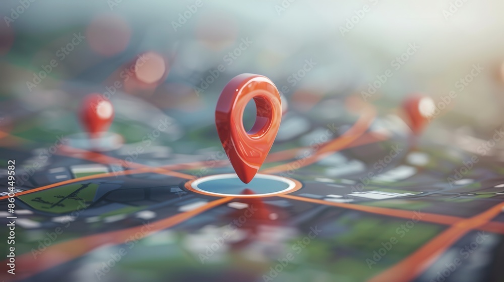 A red location pin on a modern, clean city map. The background is ...
