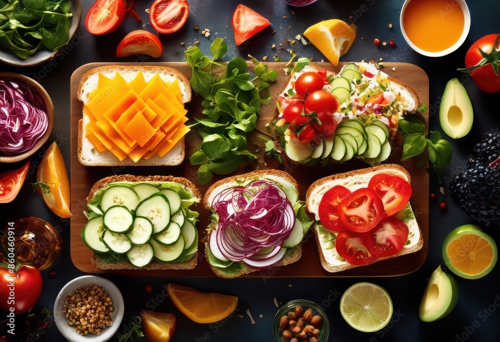symmetrical arrangement deconstructed sandwich ingredients ...