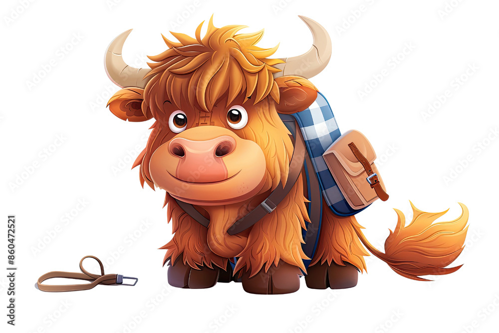 Cute cartoon yak with fluffy fur and a friendly expression, depicted in ...