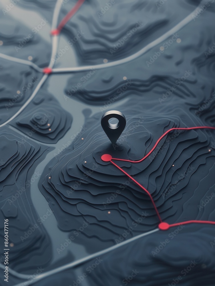A minimalist and clean image of a location pin on a topographic map ...
