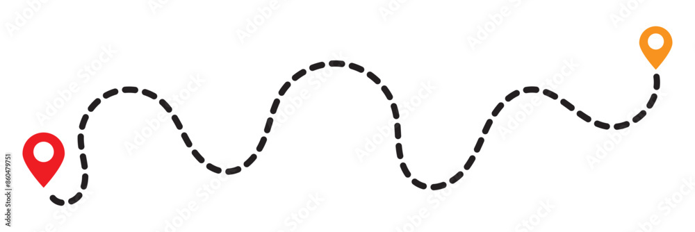 Route icon. Two points with dotted path and location pin. Route ...