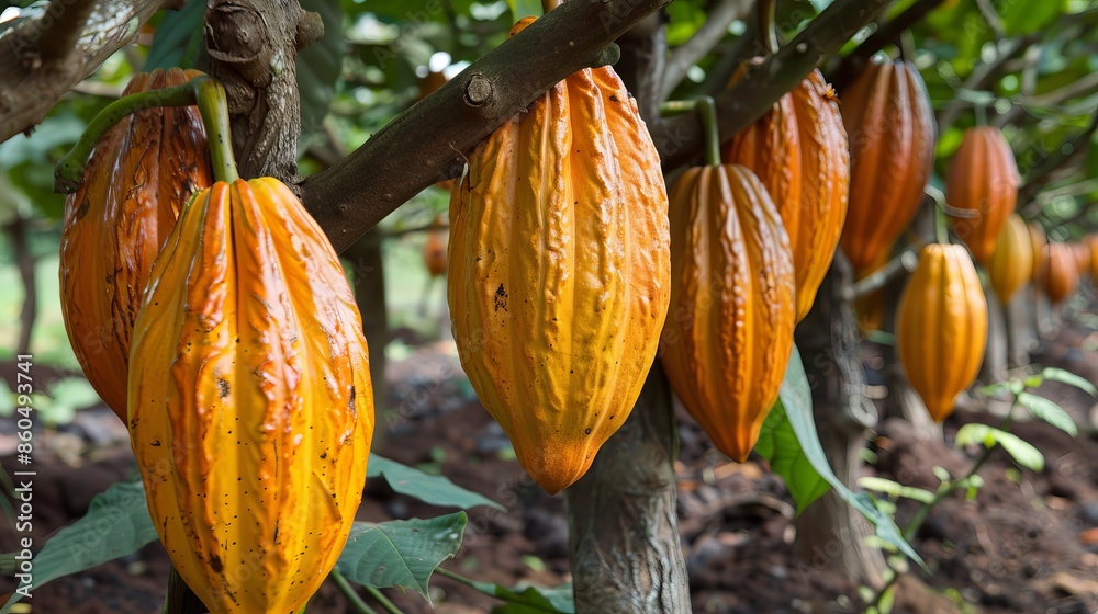Cacao trees thrive in tropical forests, producing oval-shaped, yellow ...