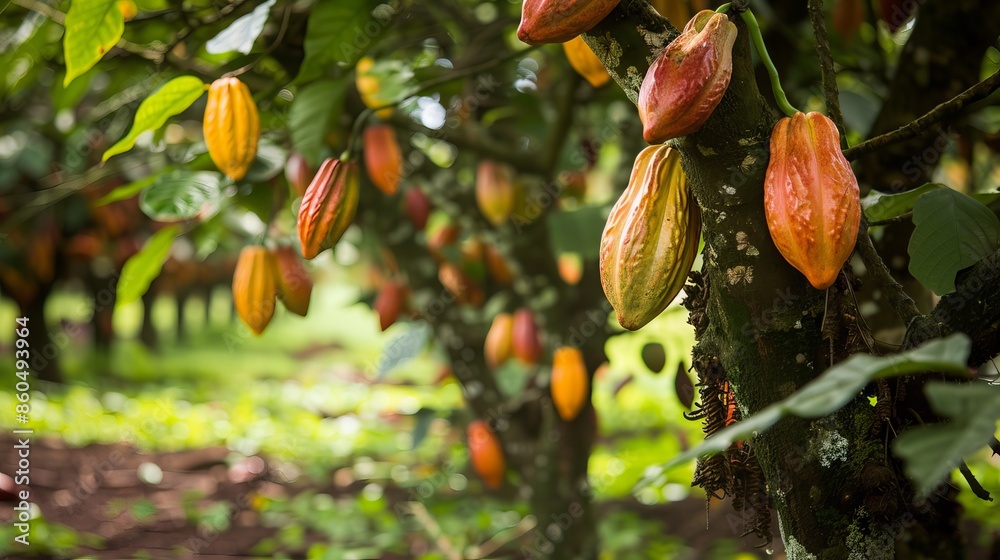 Cacao trees thrive in tropical forests, producing oval-shaped, yellow ...