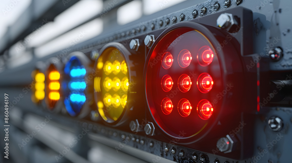 a signal tower. traffic light at the machine. red traffic light in a ...