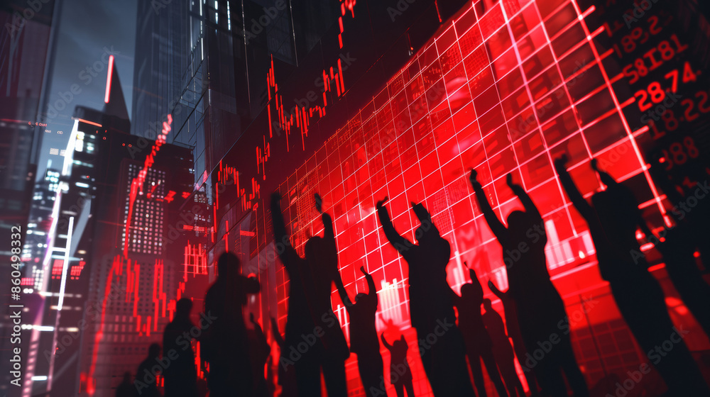 Stock market K chart, market rise, red, 3D, depth of field effect ...