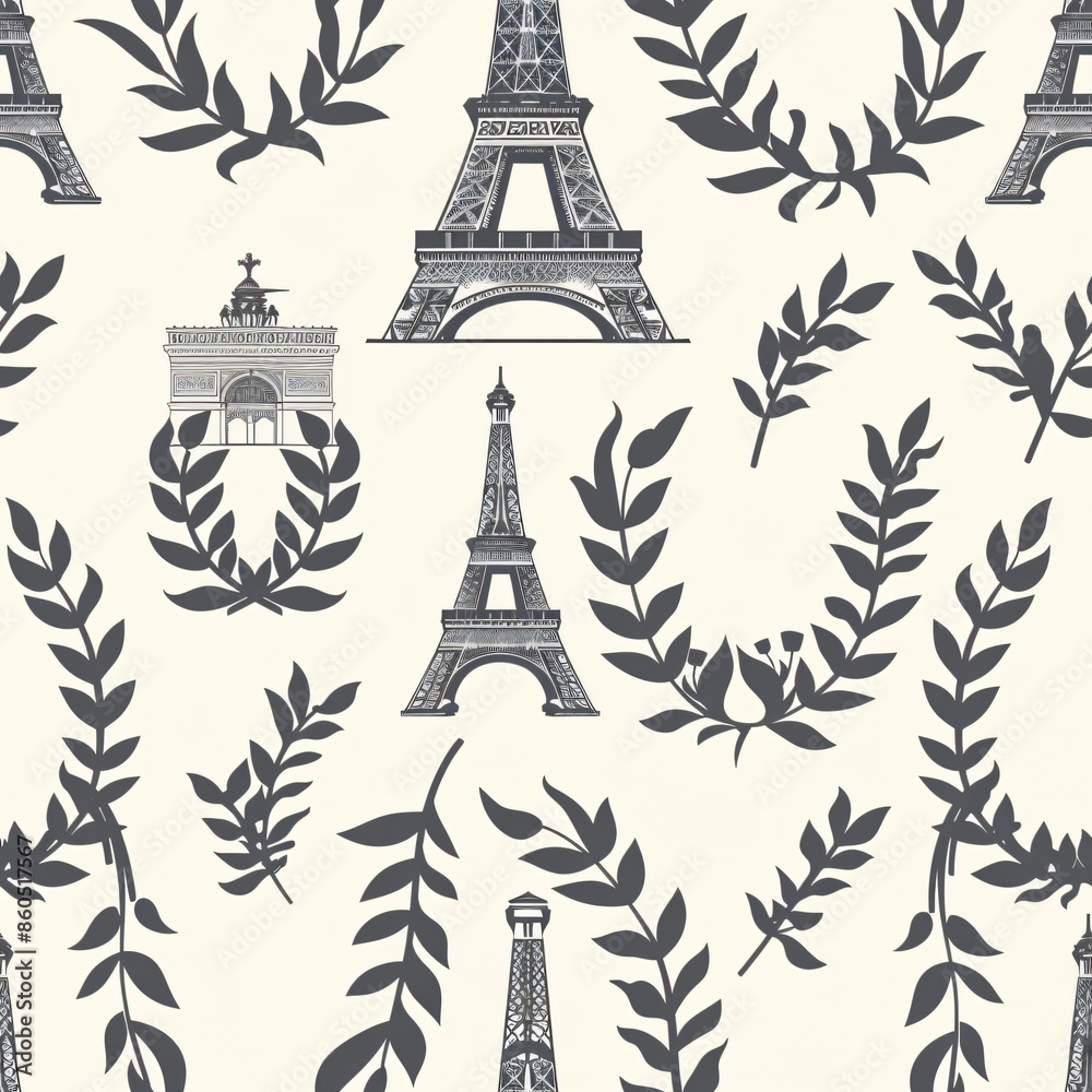 Paris Olympics Celebration: Seamless Silhouette Pattern of Eiffel Tower ...