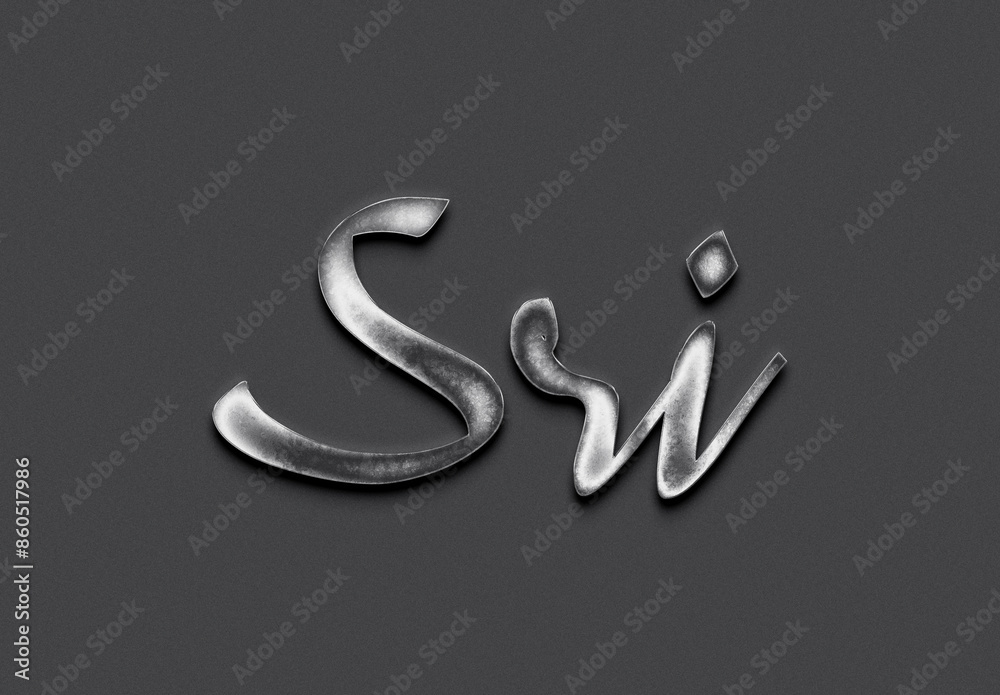Chrome metal 3D Indonesian name design of Sri on grey background. Stock ...