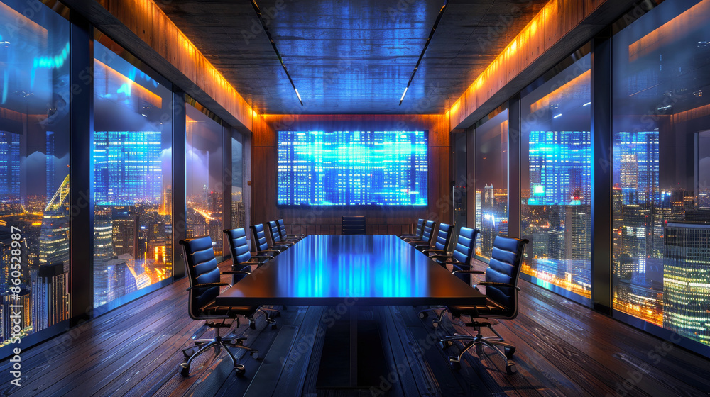 High-Tech Conference Room at Night. A modern conference room ...
