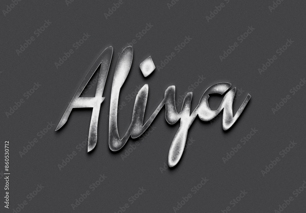 Chrome metal 3D Indonesian name design of Aliya on grey background ...