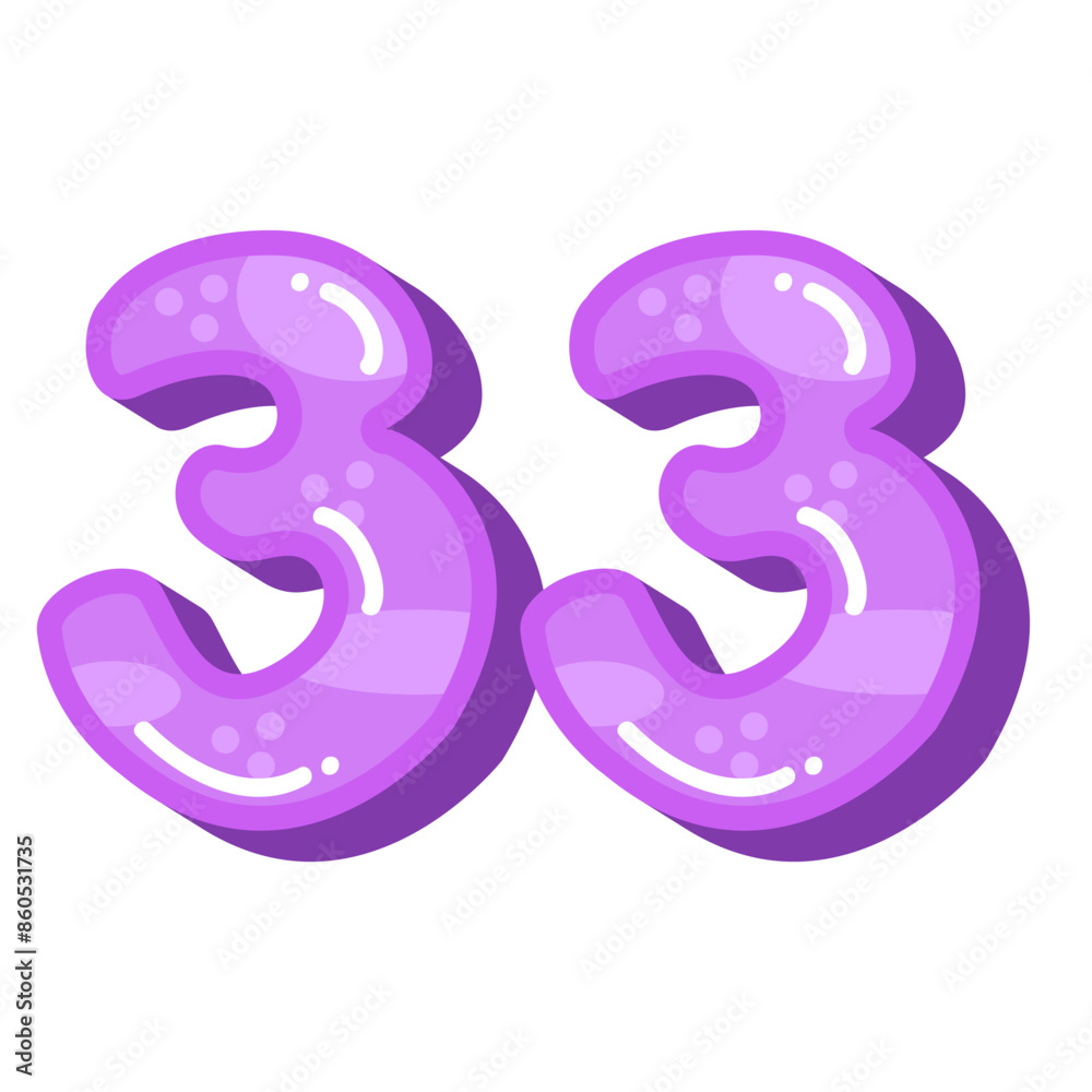 Colorful number 33 vector illustration, cute number 33 thirty three ...