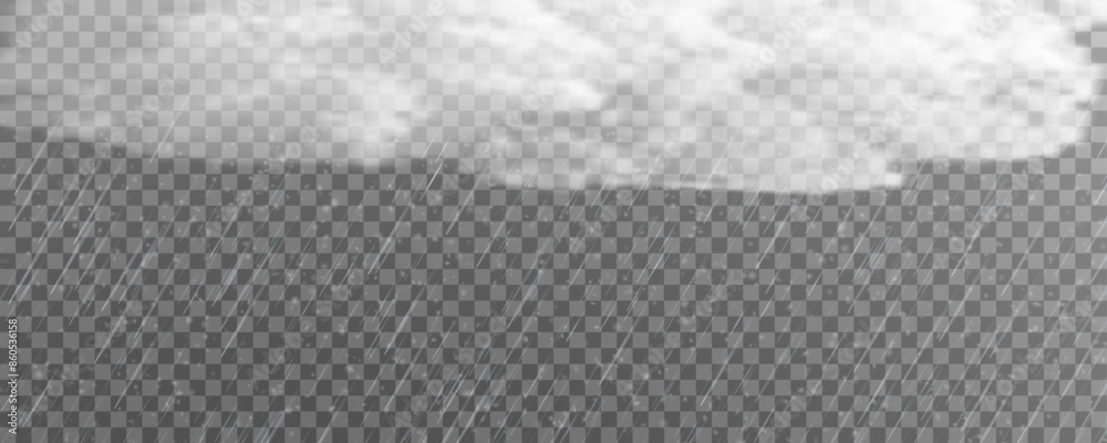 Raindrops on transparent background. Storm with rain and white cloud ...