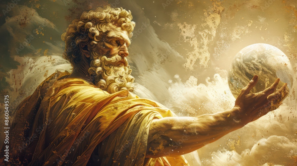 Cosmic Titan: A Mythological Figure Holding the Planet Earth in Hand ...