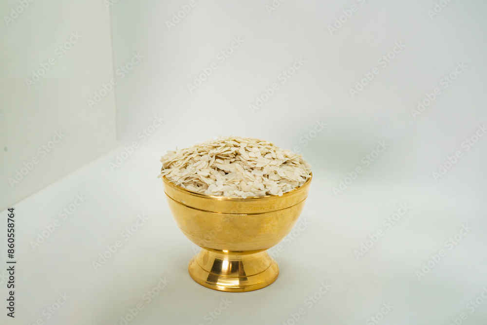 A Copper Bowl Filled with beaten Rice Flakes aka Chiura Chiuda for ...