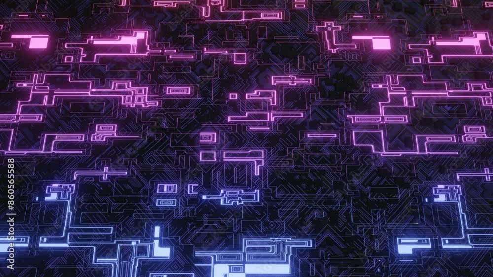 Hi tech pattern on plane surface, neon glow, complex elements and ...