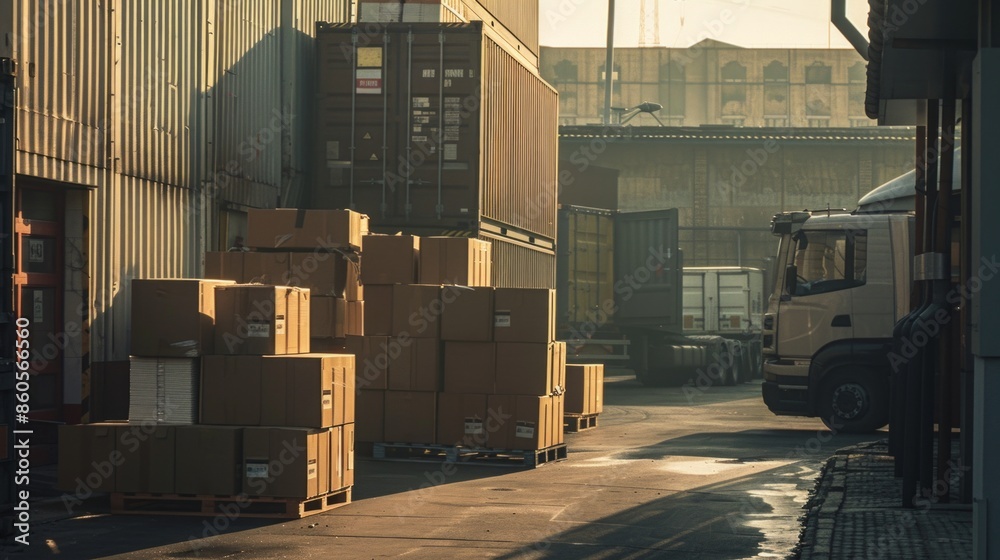 Industry Cargo Freight Trucks Transport and Logistics. Trailer ...