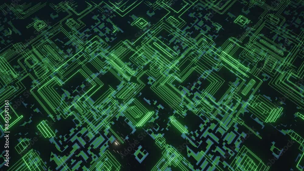 Hi tech pattern on plane surface, neon glow, complex elements and ...