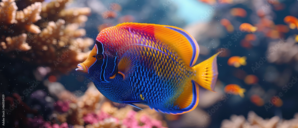 Close-Up of Regal Angelfish in Coral Reef, macro shot, vivid underwater ...