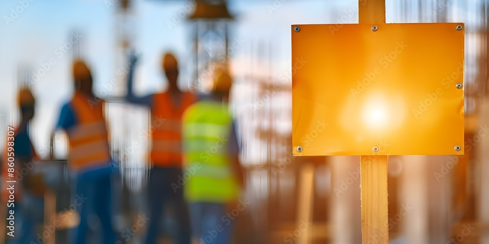 Digital safety bulletin board with construction workers in background ...
